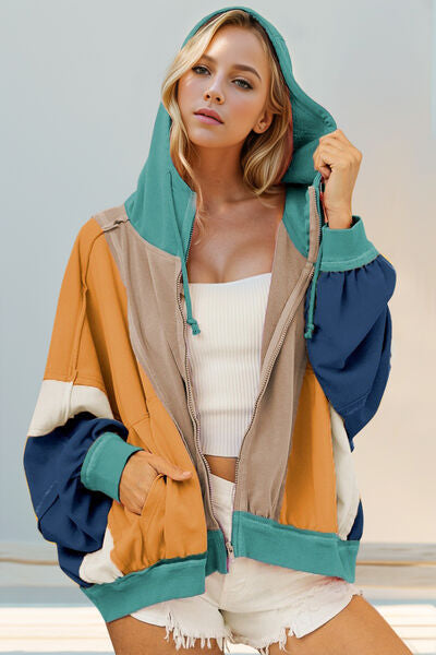 Full Size Color Block Zip Up Hoodie in 4 Fresh Colors for Teen Girls a ...