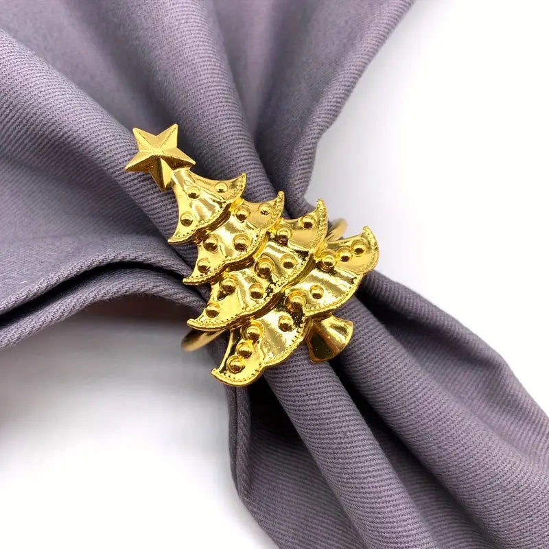 Pack of 6 Christmas Tree Napkin Rings - Cast Iron Polished Metal, Soli ...