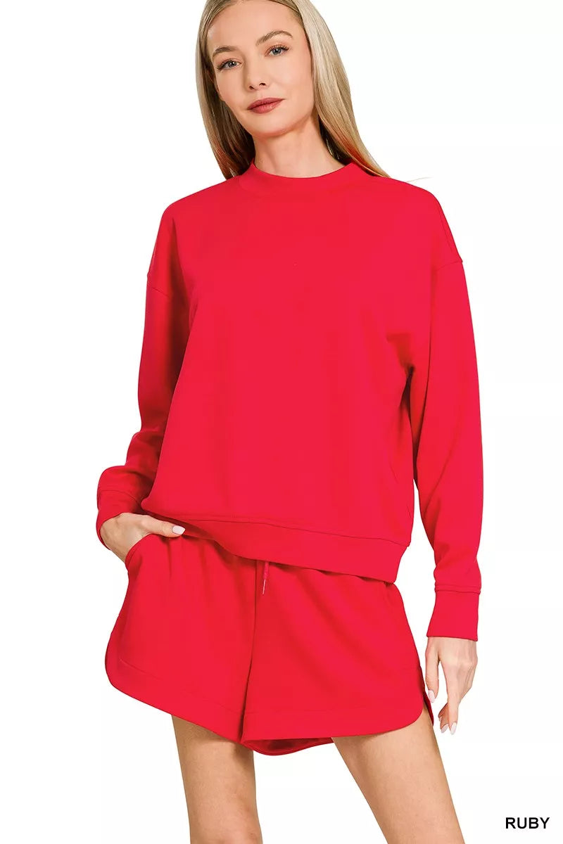 Scuba Long Sleeve Sweatshirt and Shorts Set in Ruby Red – Eliot Shops
